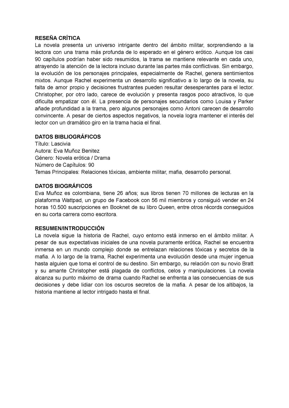 Resumen del libro Lascivia Libro 1 - Plumaylibros